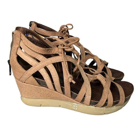 OTBT | Shoes | Otbt Escapade Leather Wedge Sandal In Tan Size 75 | Poshmark